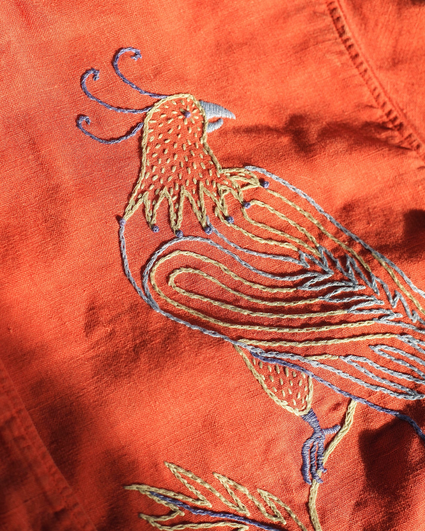 Hand Embroidery Burnt Orange Linen Parrot Jacket – Madeleine Illustration