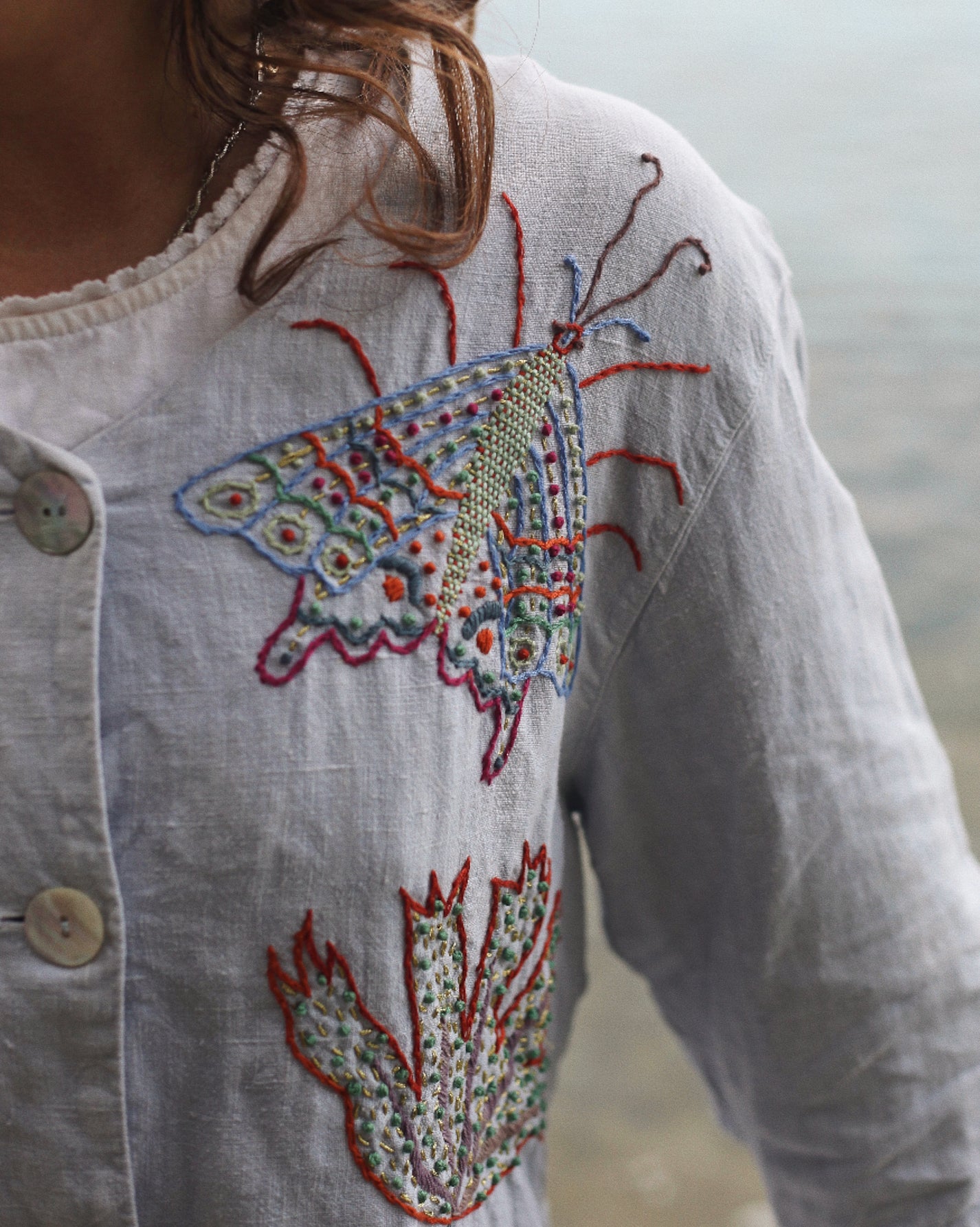 Hand Embroidered Moth Blouse – Madeleine Illustration